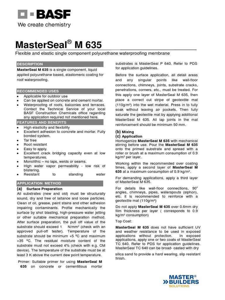 Masterseal M 635: Flexible And Elastic Single Component Polyurethane ...