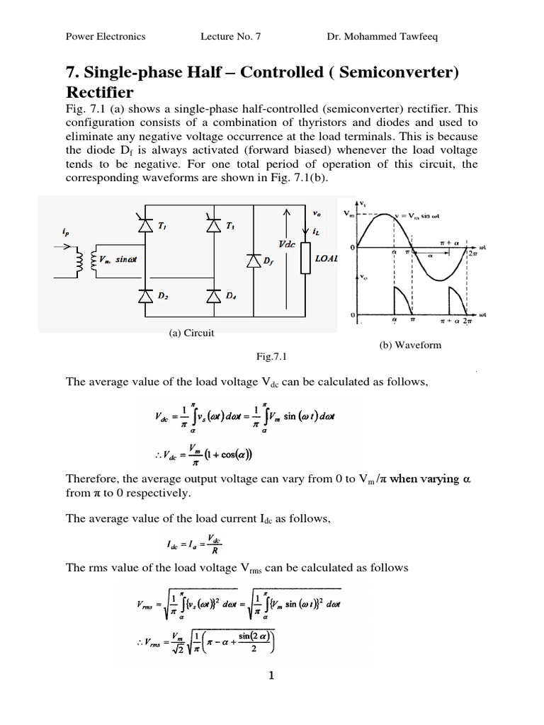 Single-Phase Half - Controlled (Semiconverter) Rectifier | PDF ...