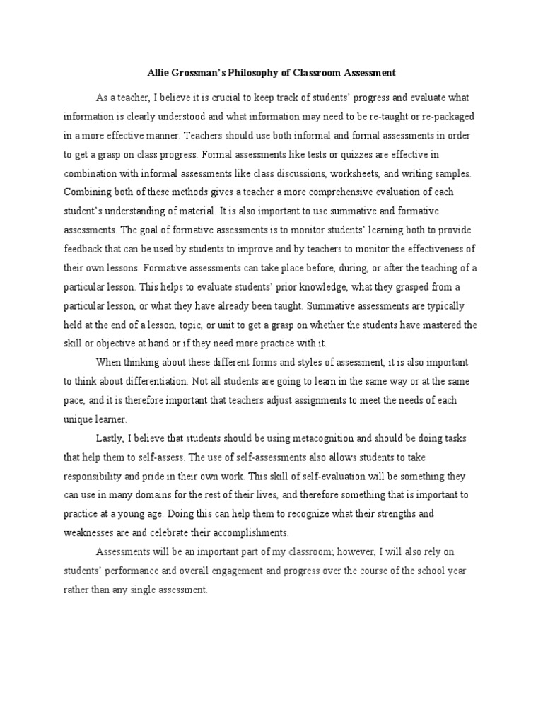 Classroom Assessment Philosophy Explained | PDF
