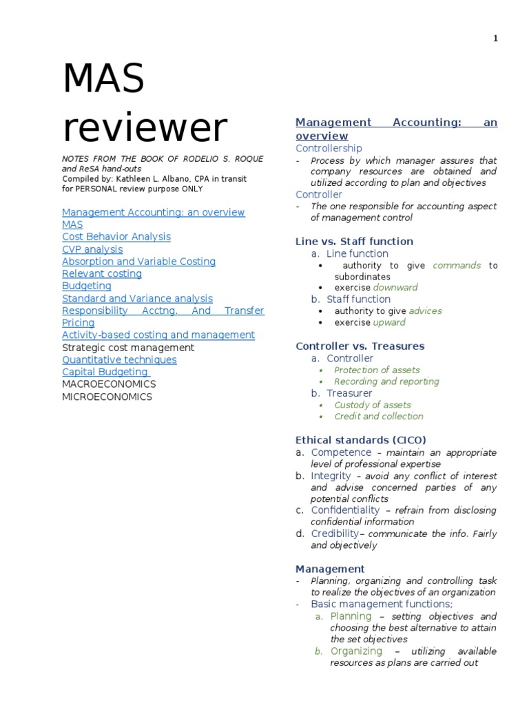 MAS Reviewer: Management Accounting: An | PDF | Correlation And ...