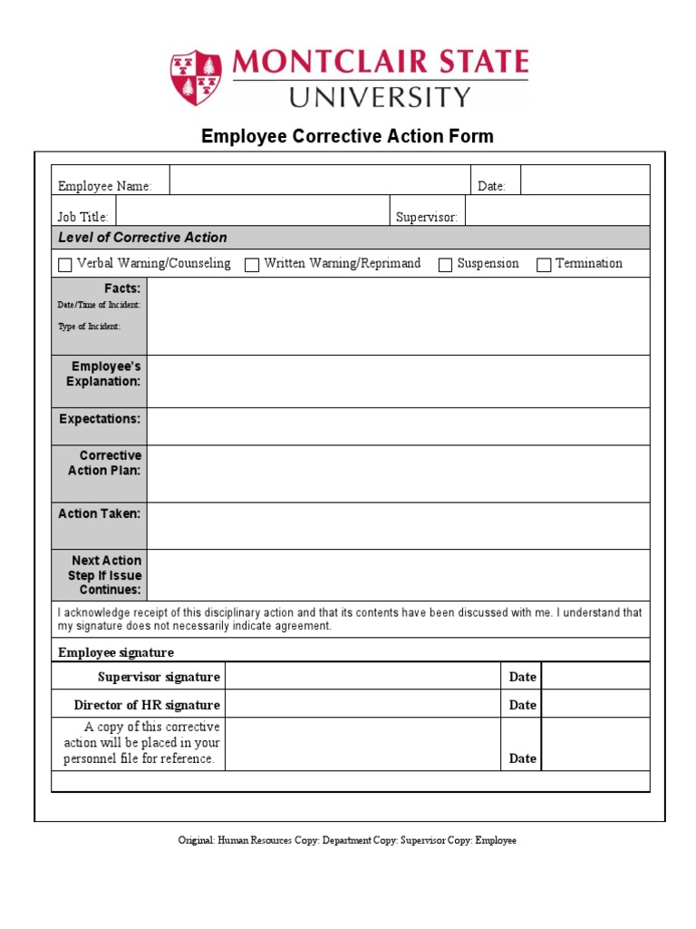 Employee Corrective Action Form | PDF | Supervisor | Human Resources