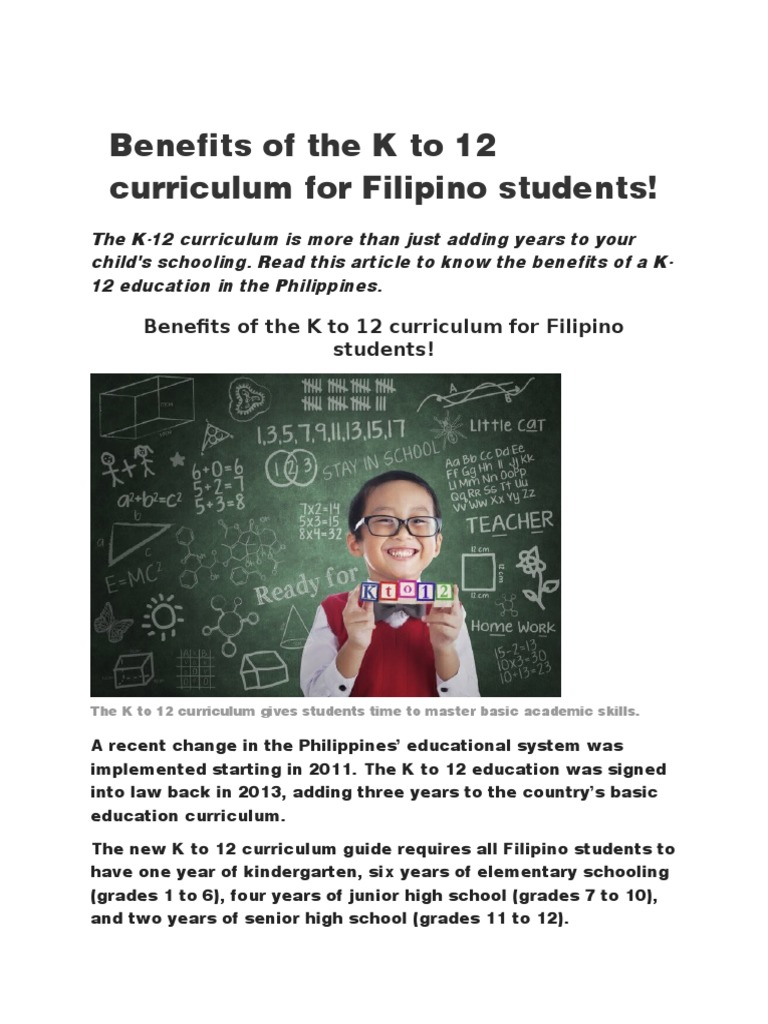 Benefits of The K To 12 Curriculum For Filipino Students! | PDF ...