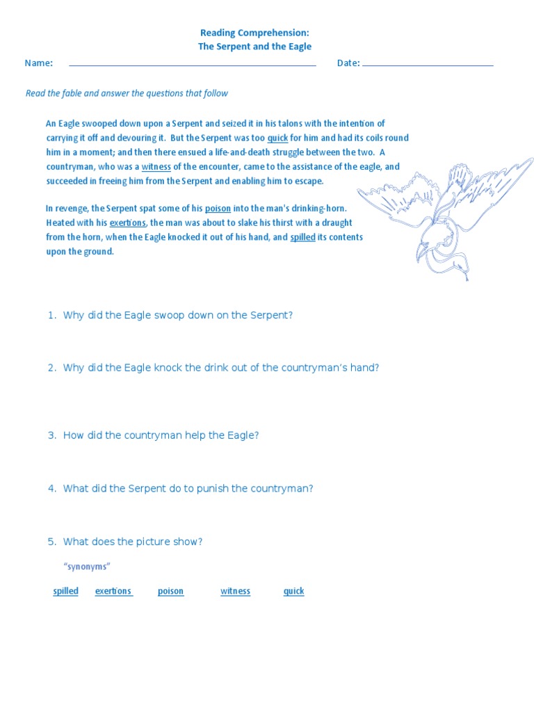 Name: Date:: Reading Comprehension: The Serpent and The Eagle | PDF