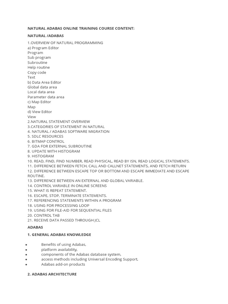 Natural/Adabas Training Guide | PDF | Subroutine | Databases