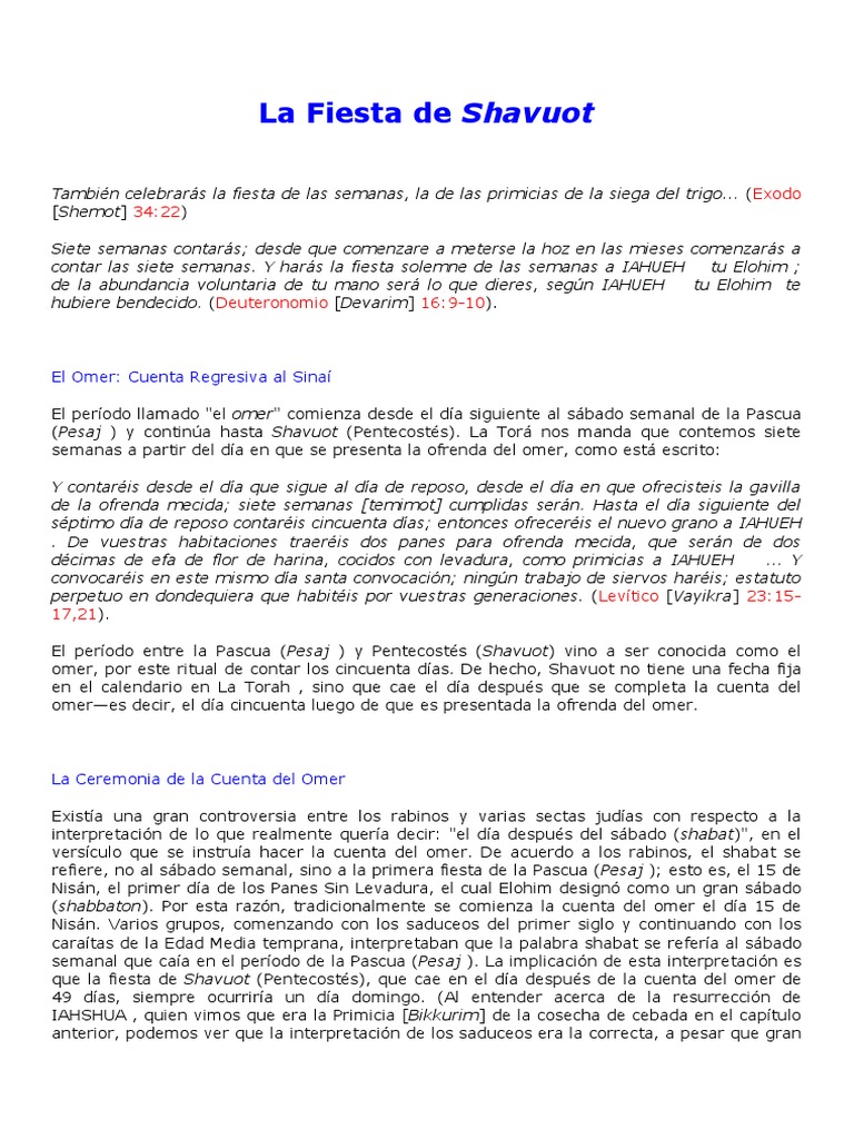 Shavuot: Historia y Significado | PDF | Libro del éxodo | Pentecostés