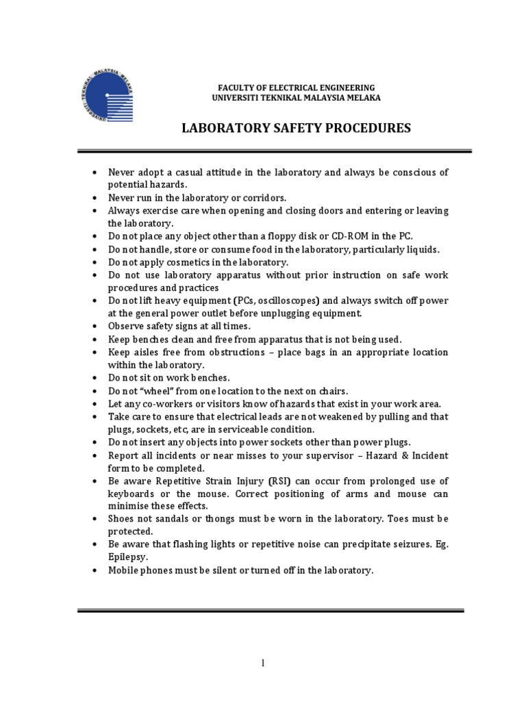 Laboratory Safety Procedures - PDF | PDF | Laboratories | Ac Power ...