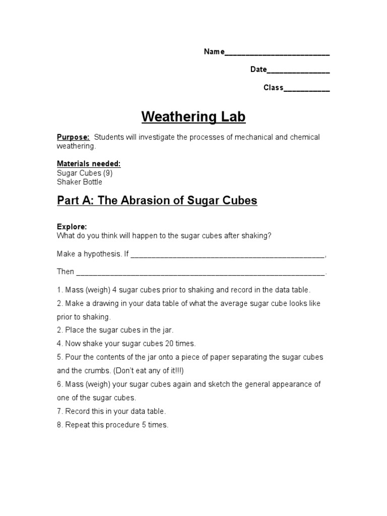 Sugar Cube Physical Weathering Lab | PDF