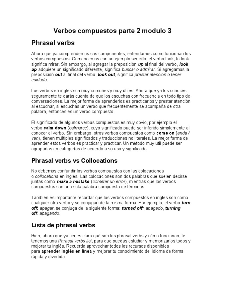 Verbos Compuestos Parte 2 Modulo 3 | PDF | Verbo | Sintaxis