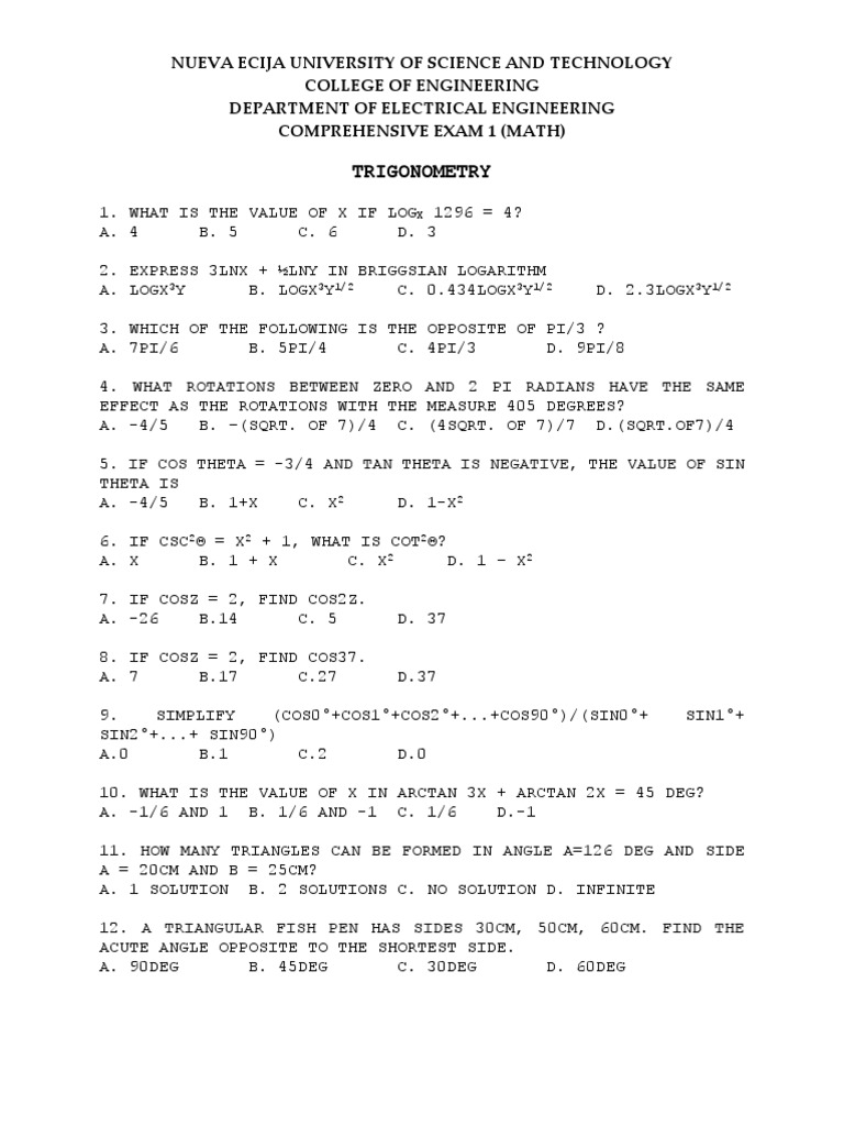 Trigonometry Concepts and Problem Solving: A Comprehensive Exam for ...