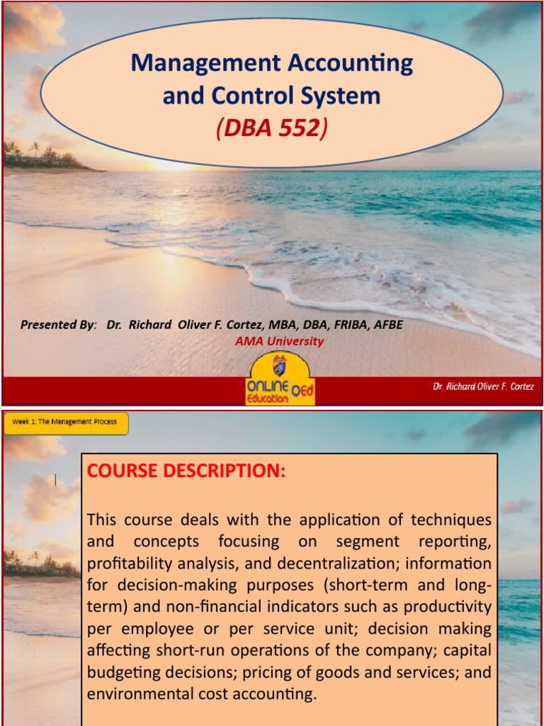 Management Accounting and Control Systems (DBA 552 | PDF | Management ...