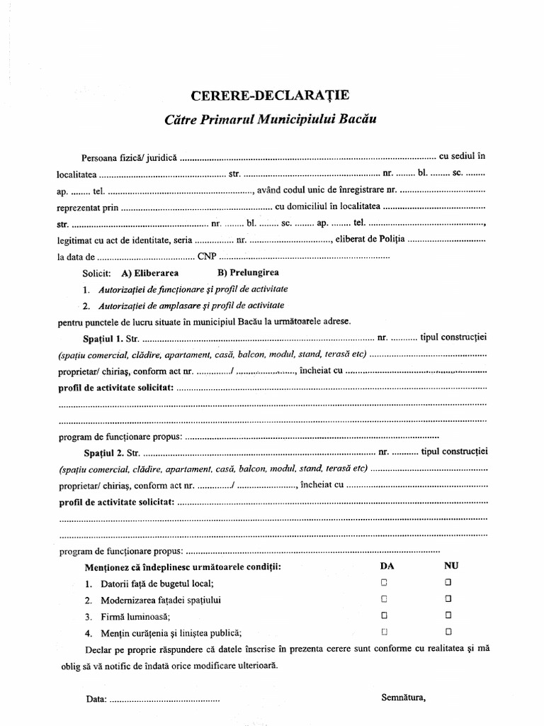 Cerere Obtinere Autorizatie PDF | PDF