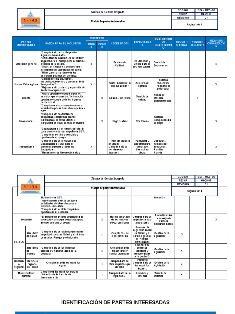 Matriz de Partes Interesadas y Matriz de Priorizacion SIG - MTZ - 00 ...
