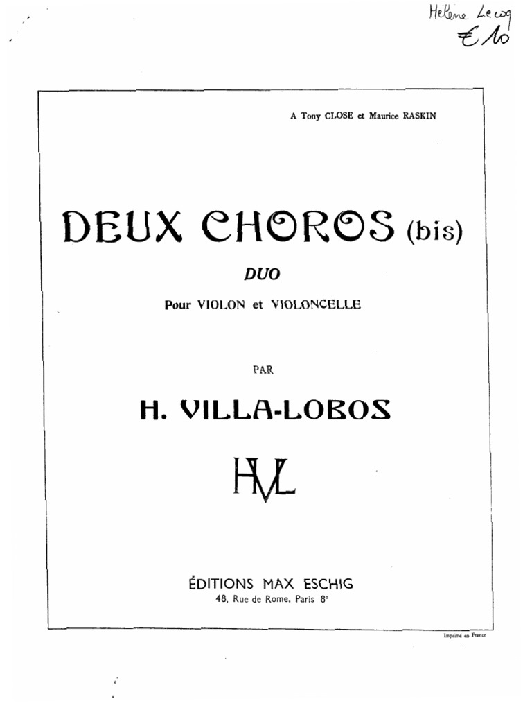 Villa-Lobos Deux Choros Duo Pour Violon Et Violoncelle | PDF