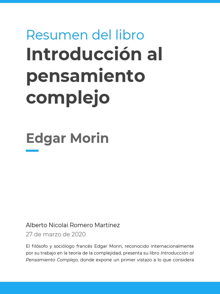 Introducción al Pensamiento Complejo | PDF | Complejidad | Principio de incertidumbre