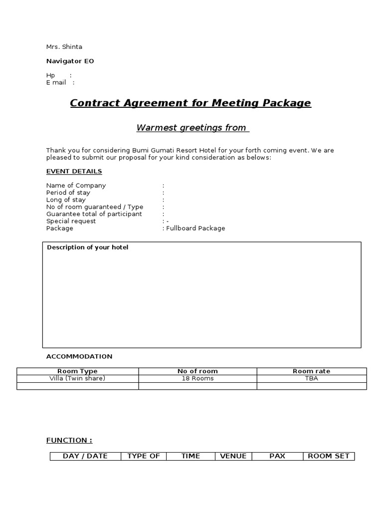Contract Agreement For Meeting Package: Warmest Greetings From ...
