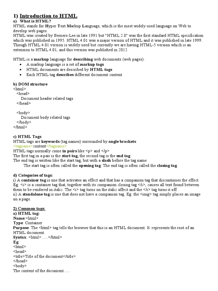 Introduction To HTML | PDF | Cascading Style Sheets | Html Element