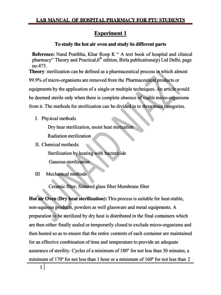 Hospital Pharmacy Lab Manual PDF | PDF | Sterilization (Microbiology ...