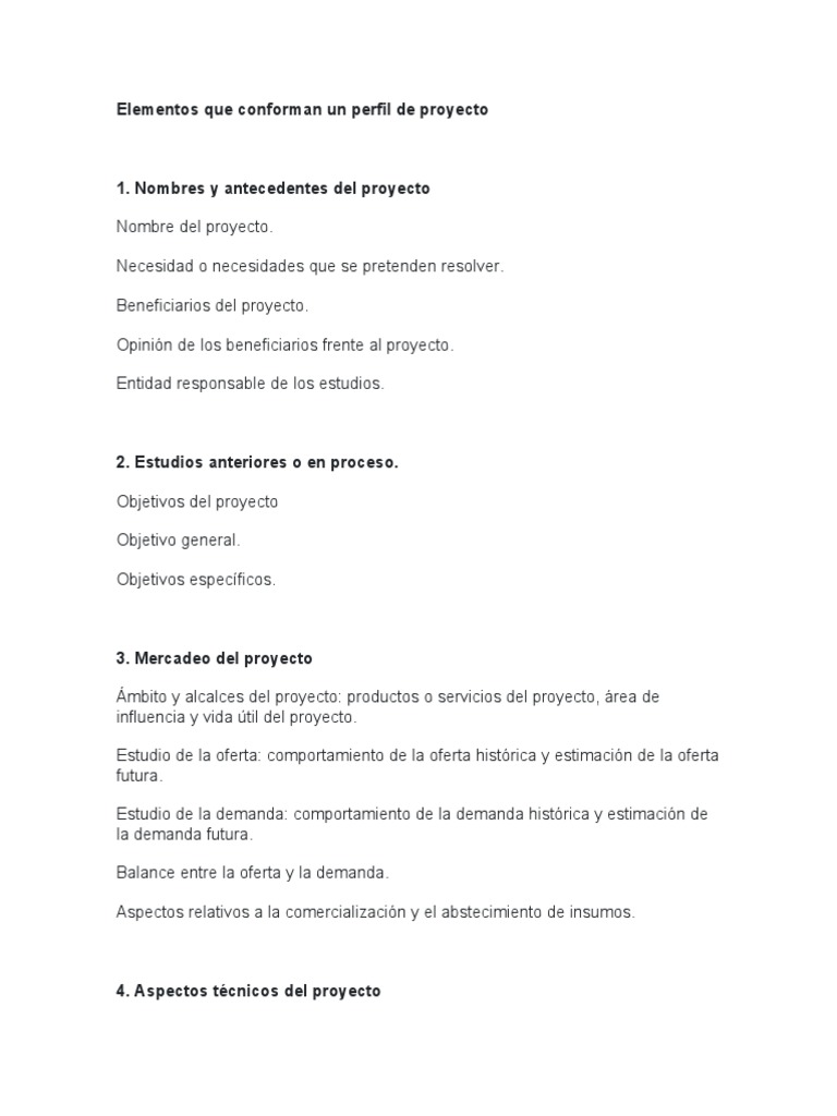 Elementos Que Conforman Un Perfil de Proyecto | PDF | Interés | Oferta (economía)