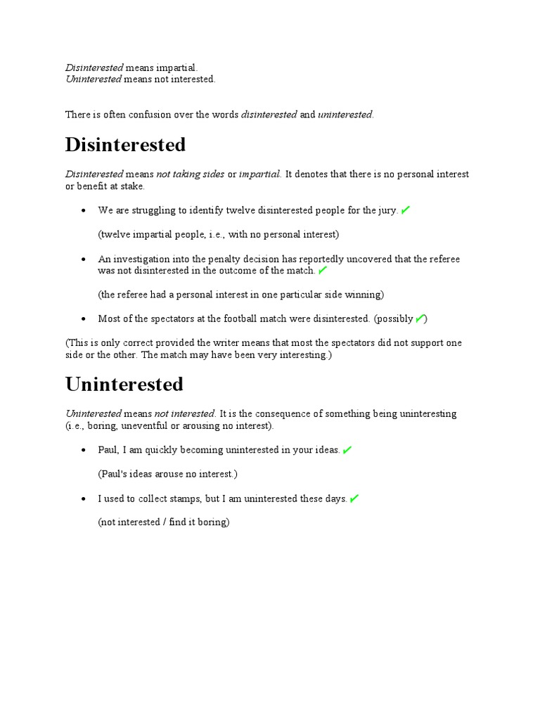 Disinterested V Uninterested | PDF