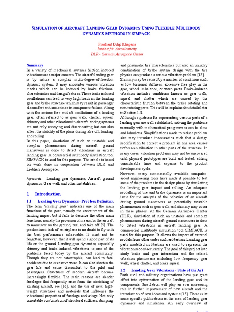 Simulation of Aircraft Landing Gear Dynamics Using Flexible Multibody ...