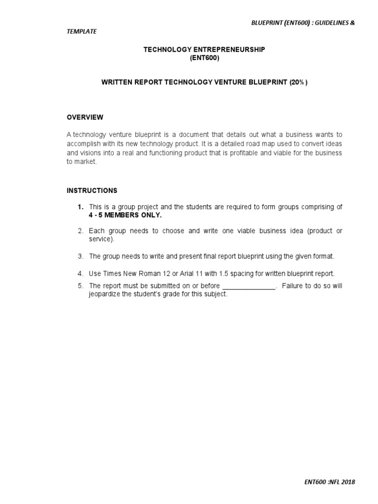 Technology Entrepreneurship (ENT600) : Blueprint (Ent600) : Guidelines ...