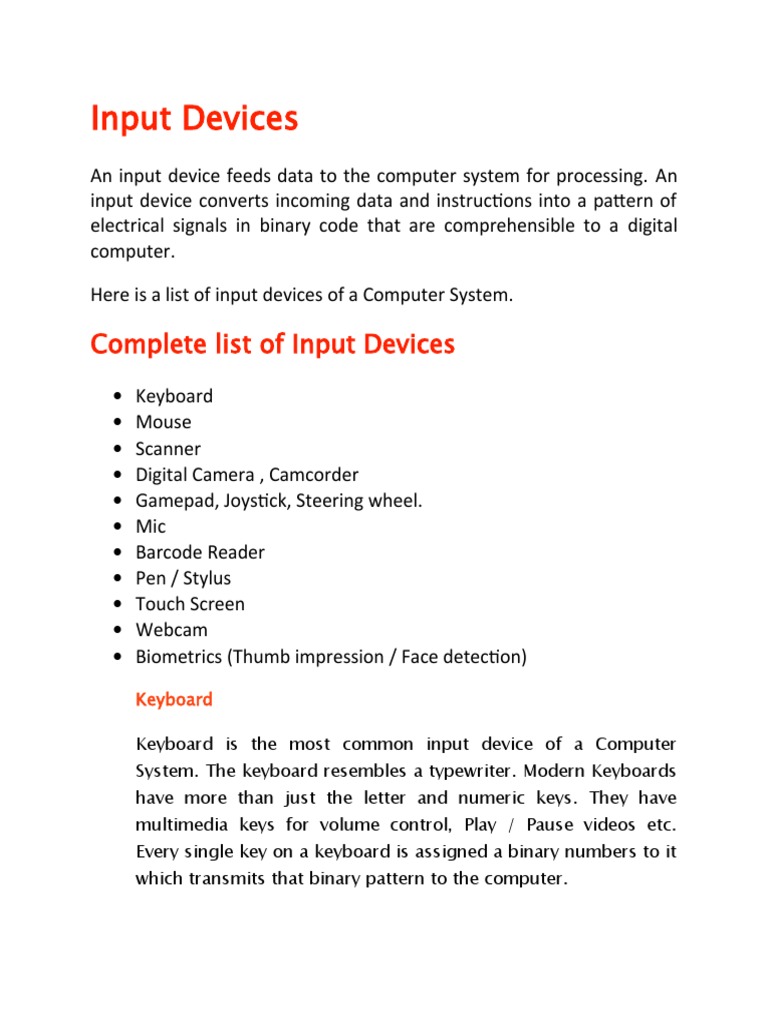 Complete List of Input Devices | PDF | Computer Keyboard | Computer Monitor