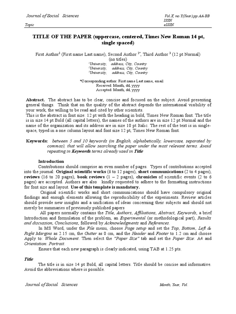 TITLE OF THE PAPER (Uppercase, Centered, Times New Roman 14 PT, Single ...