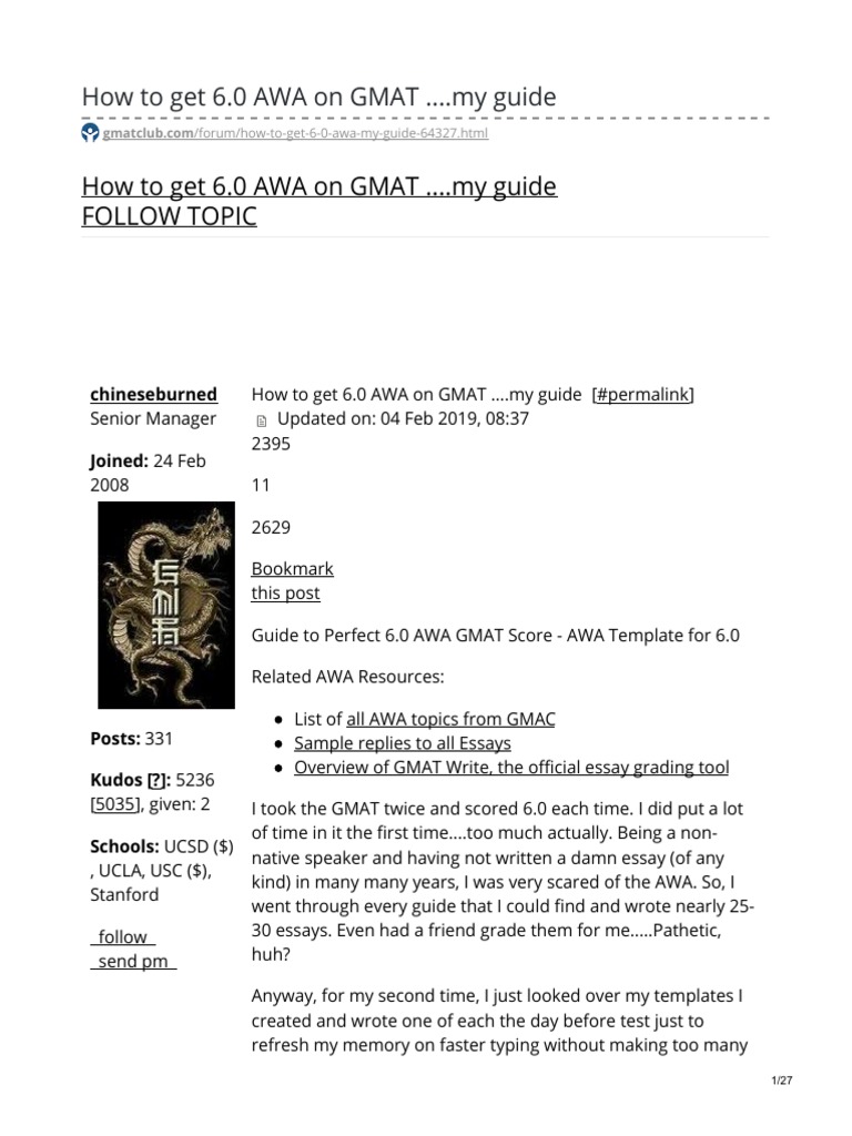 Guide to Achieving 6.0 on GMAT AWA | PDF | Graduate Management ...