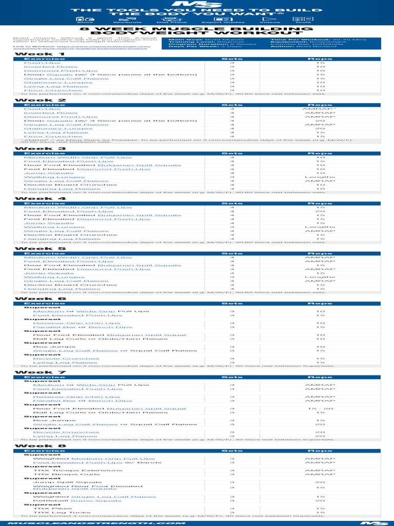 8weekmusclebuildingbodyweight PDF | PDF | Kettlebell | Dance Science