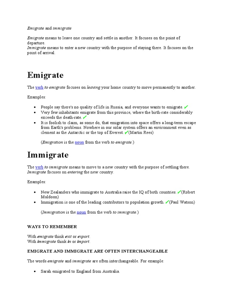 Understanding Emigrate vs. Immigrate | PDF