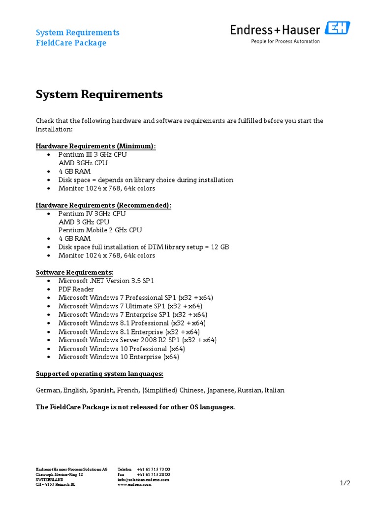 FieldCare Package - System Requirements | PDF | Windows 7 | Microsoft ...