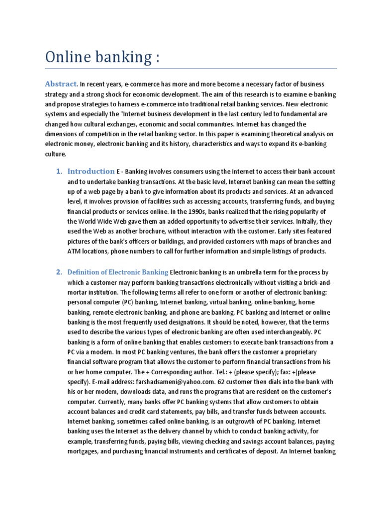 Online Banking:: Definition of Electronic Banking | PDF | Online ...