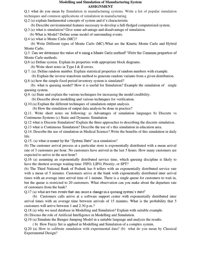 ASSIGNMENT - Modelling and Simulation of Manufacturing System | PDF ...