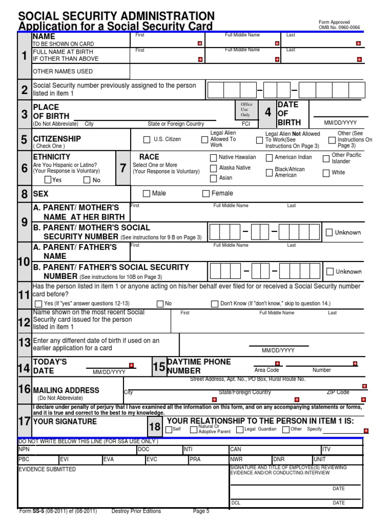 Social Security Administration Application For A Social Security Card ...