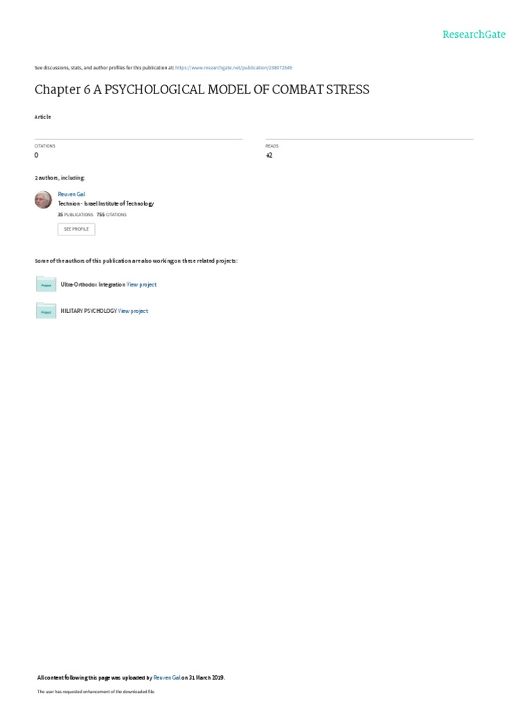 Chapter 6 A Psychological Model of Combat Stress: Article | PDF ...