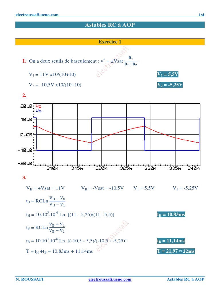 Astables RC À AOP: Exercice 1 | PDF
