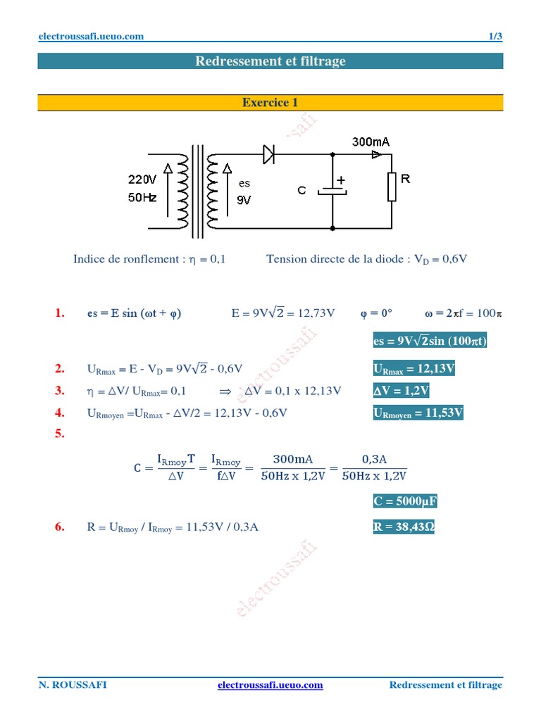 Redressement Et Filtrage: Indice de Ronflement: 0,1 Tension Directe de ...