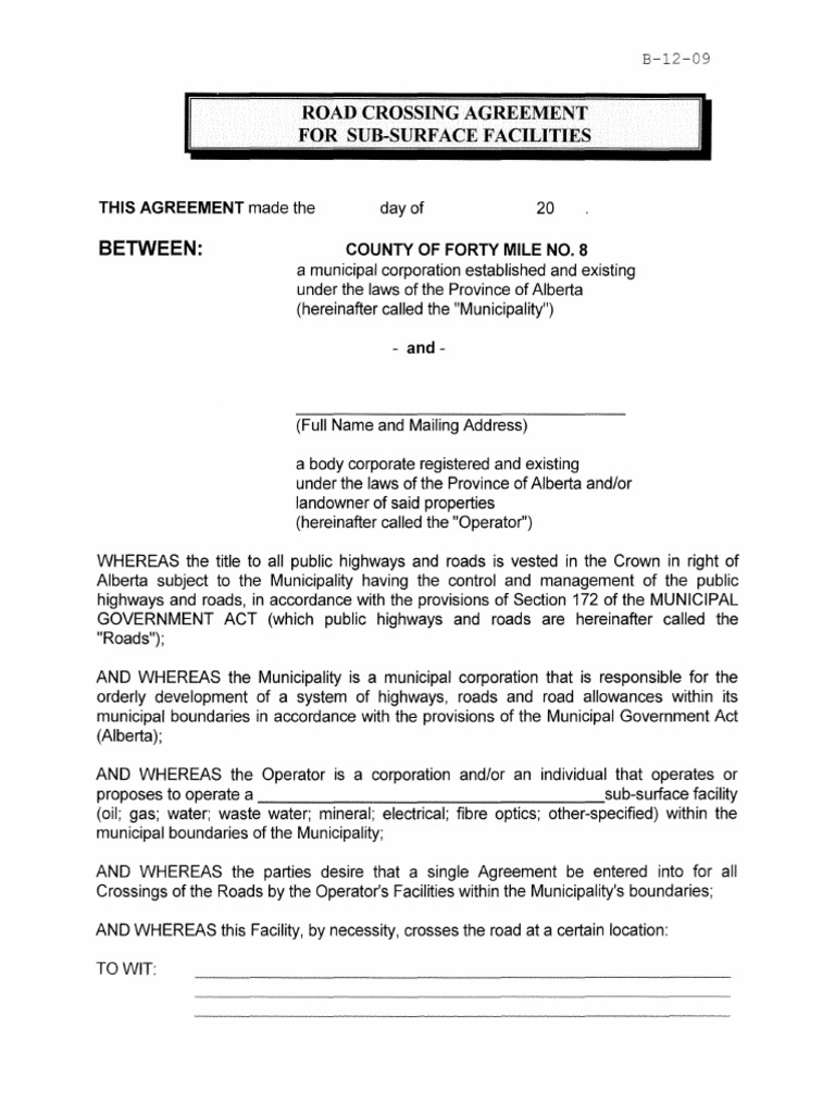 Between:: Road Crossing Agreement For Sub-Surface Facilities | PDF ...