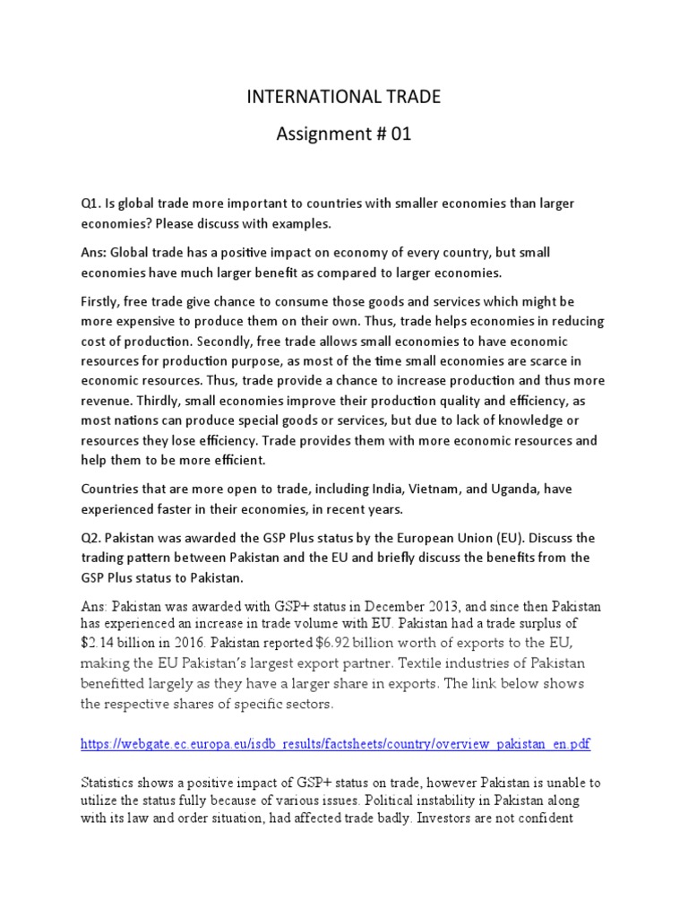 International Trade Assignment # 01 | PDF | Comparative Advantage | Trade