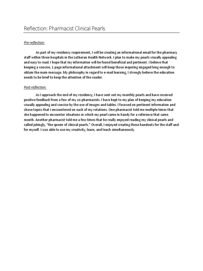 Reflection: Pharmacist Clinical Pearls | PDF