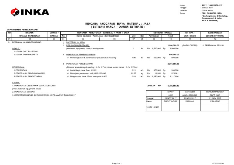 Rab Perbaikan Jalan Berlubang | PDF