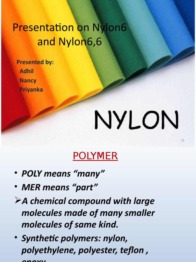 Presentation On Nylon6 and Nylon6,6 | PDF | Nylon | Fibers