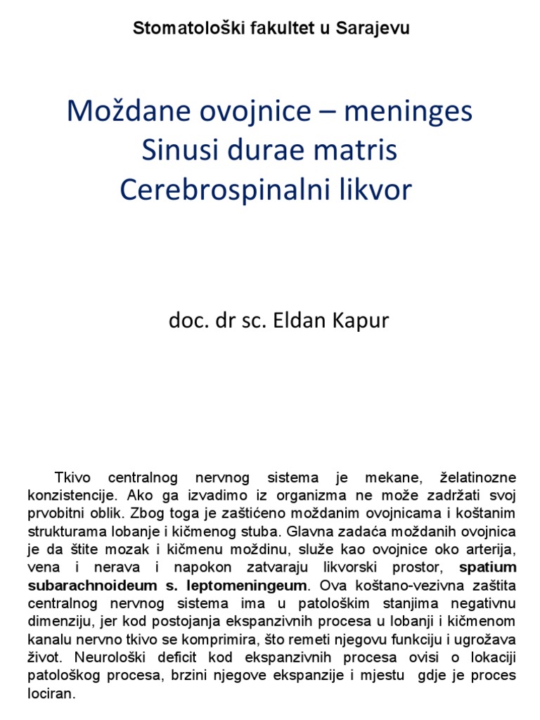 Moždane Ovojnice I Likvor | PDF