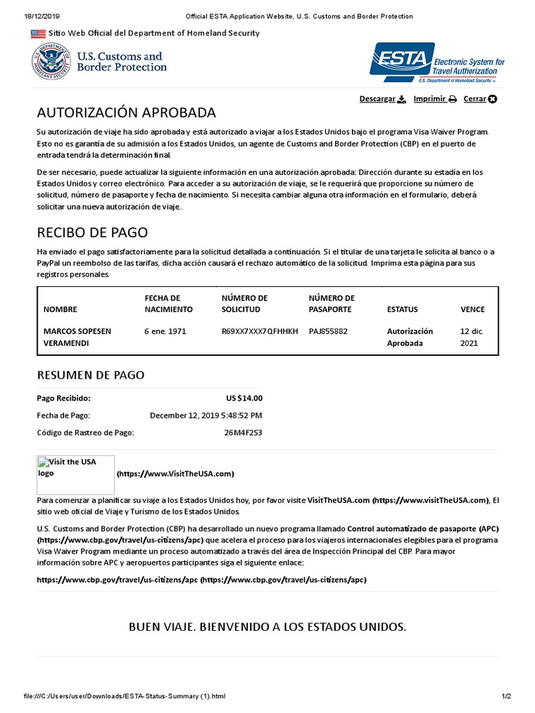 Official ESTA Application Website, U.S. Customs and Border Protection ...