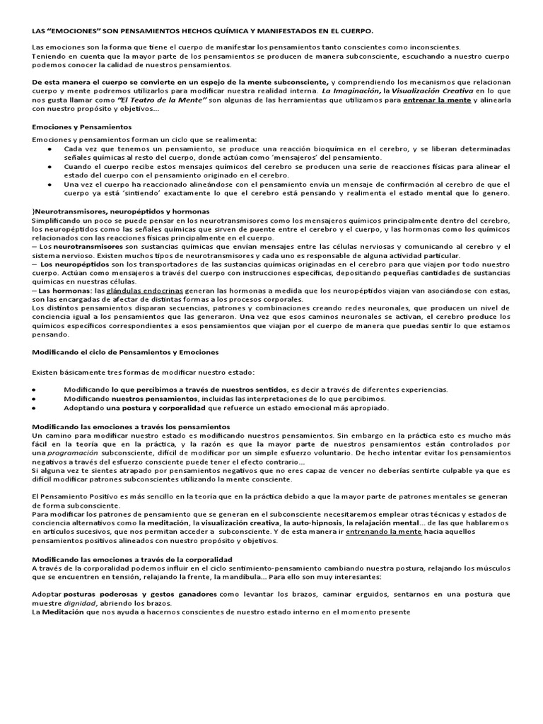 Quimica de Las Emociones | PDF | Mente | Cerebro