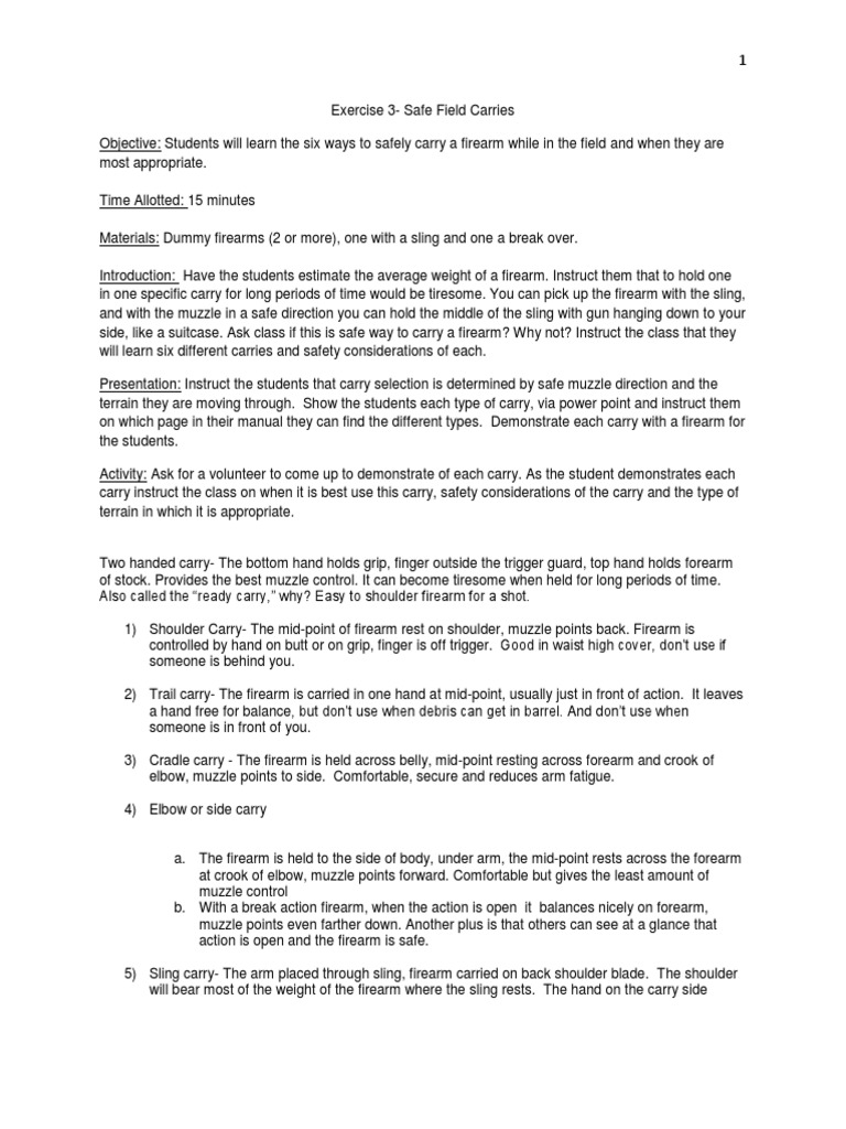 Lesson Plan 3 - Safe Carries | PDF | Gun Barrel | Firearms