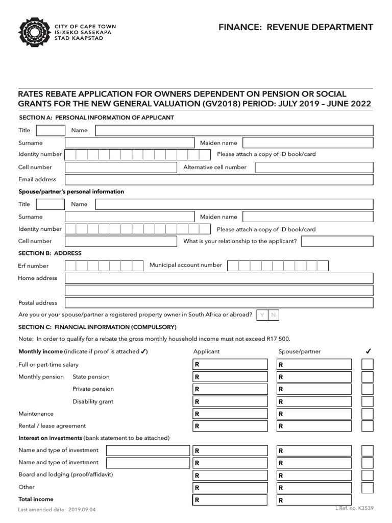 Senior Citizens and Disabled Persons Rate Rebate Application Form ...