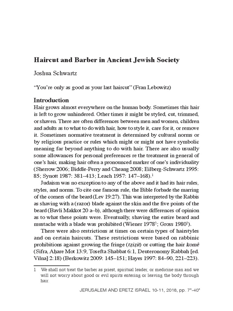 Haircut and Barber in Ancient Jewish Society: Joshua Schwartz | PDF ...