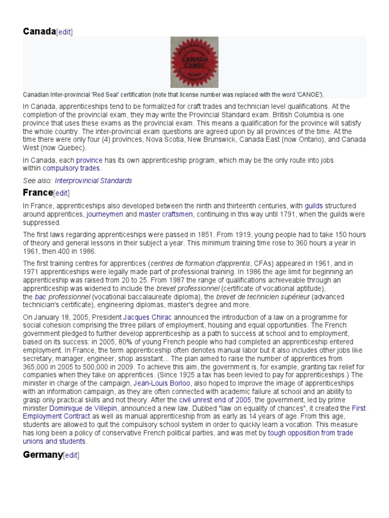 Canada: Province Compulsory Trades | PDF | Apprenticeship | Educational ...