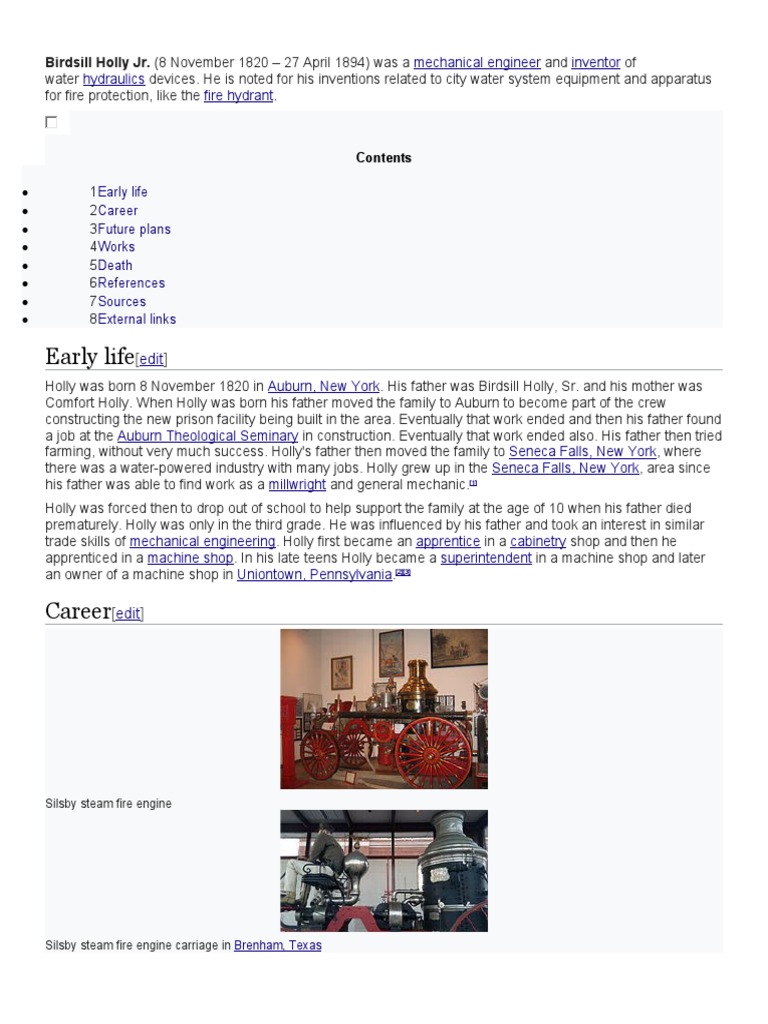 Early Life: Mechanical Engineer Inventor Hydraulics Fire Hydrant | PDF ...